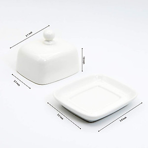 NAGU Small Rectangle Butter Dish with Lid, White Procelain Domed Cheese Dish with Handle Individual Serving Mini Butter Tray, Cute Ceramic Dessert Serving Bowl for Table, Countertop, Refrigerator
