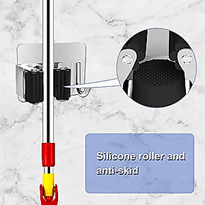 3Pcs Mop & Broom Holder Wall Mount, Broom Holder Self Adhesive Mop Rack Broom Hanger Heavy Duty Broom Storage Tool Organizer for Kitchen, Garage, Garden, Bathroom, Basement, Storage Room