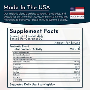 PetCultures Calm PRO: Calming Care for Dogs, Anxiety and Stress Relief Supplements with L-Tryptophan & Probiotics for Dogs, USA-Made Powder, Dog Probiotics, Dog Anxiety Relief, 30 pk