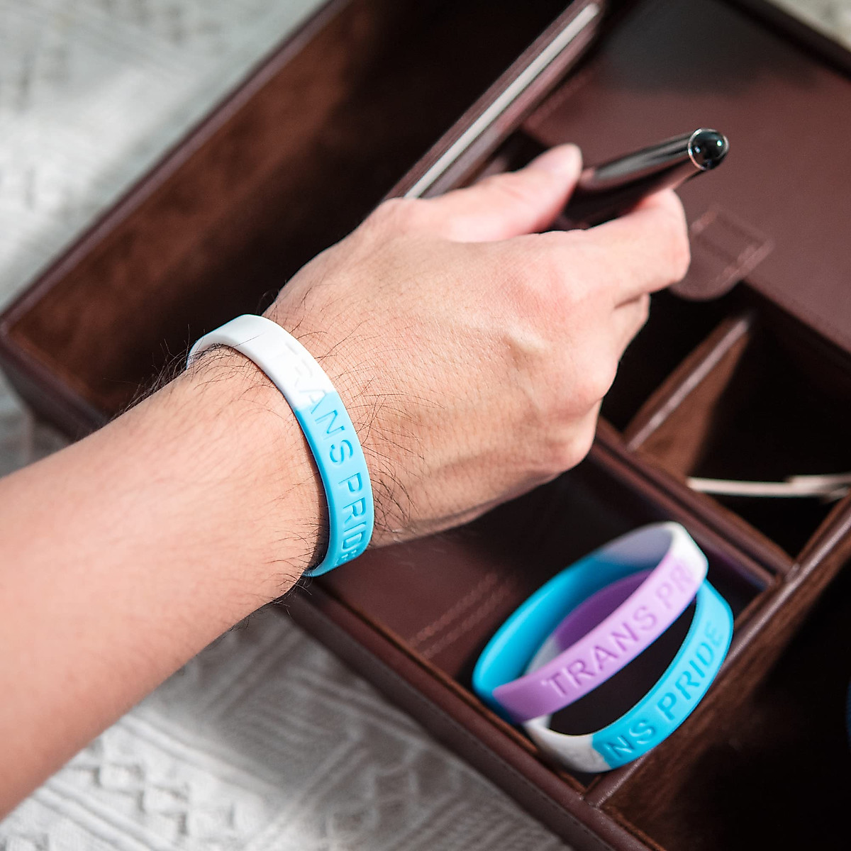 50 Pack Transgender Pride Silicone Bracelets - Transgender Pride Flag Awareness Bracelet - Perfect for Gift-Giving & Fundraisers - 50 Bracelets Multicolor