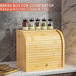 Bamboo Bread Box with Clear Front Window - Large Capacity Wooden Bread Storage Holder for Kitchen Counter - Double Layer Bread Storage Bin Holds 2 Loaves