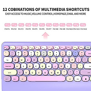 FOPETT Wireless Keyboard and Mouse Combo - 2.4GHz Full-Sized - Computer Keyboard with Phone Holder - Keyboard and Mouse Set for Windows/Laptop/PC/Notebook - Purple Colorful