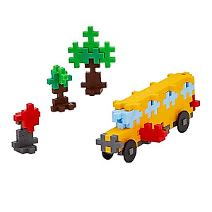 PLUS PLUS Vehicle Building Block Kit, 3D Puzzle Stem Toy for Kids, 70 Interlocking Pieces - School Bus Mini Maker Kit