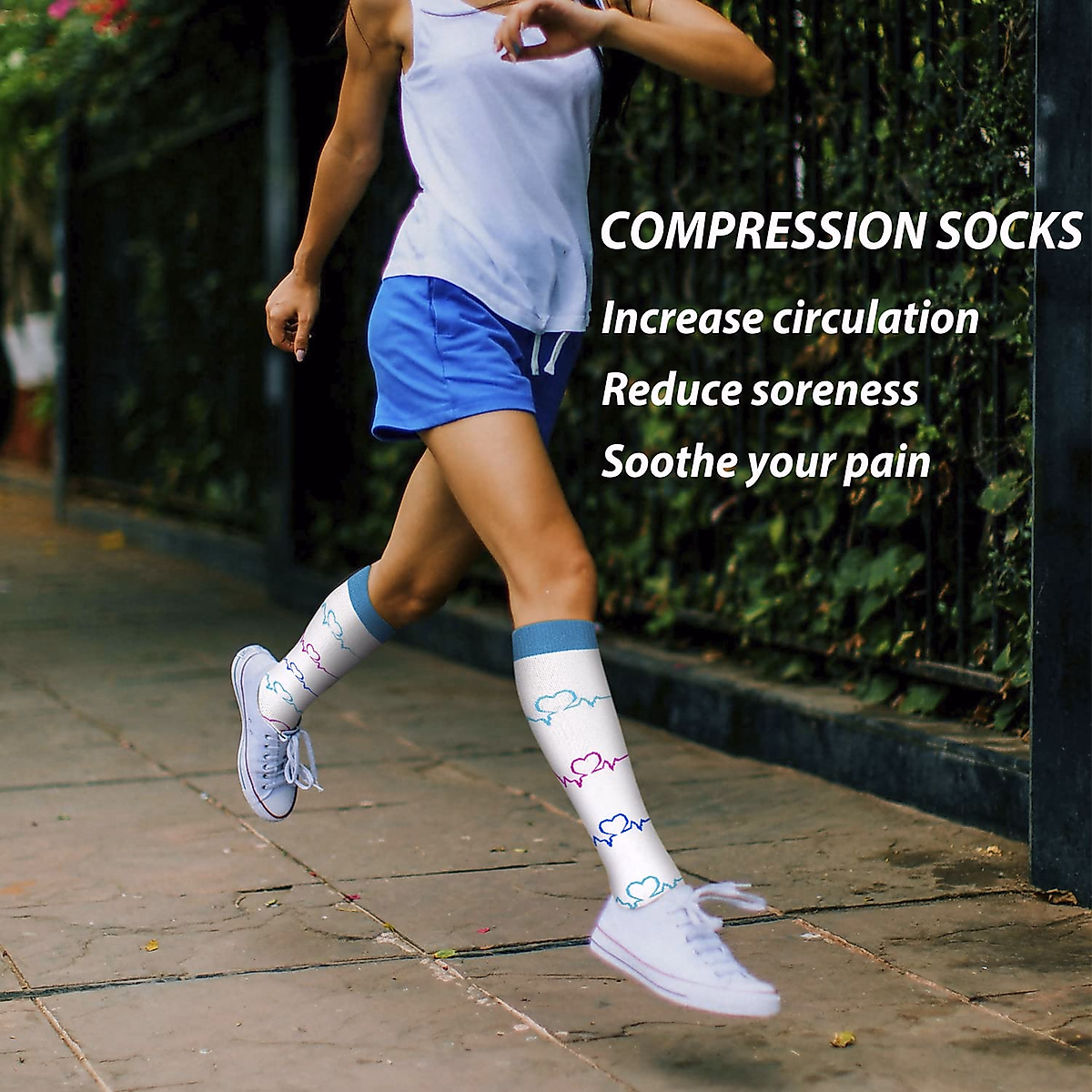 CTHH 5 Pairs Compression Socks for Women & Men Circulation Support Knee High Socks (01 Green/White/Blue/Sheep, Small-Medium)