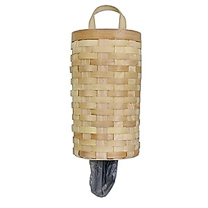 AuldHome Wicker Grocery Bag Holder (Natural); Wall-Mounted Rustic Farmhouse Plastic Bag Dispenser for Kitchen or Laundry Room