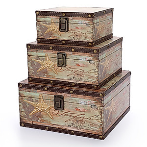 ELLDOO Set of 3 Vintage Treasure Chest Box, Pirate Keepsakes Box for Kids Gifts, Wooden Treasure Storage Box for Girls Women, Decorative Box for Jewelry Pearl Trinkets