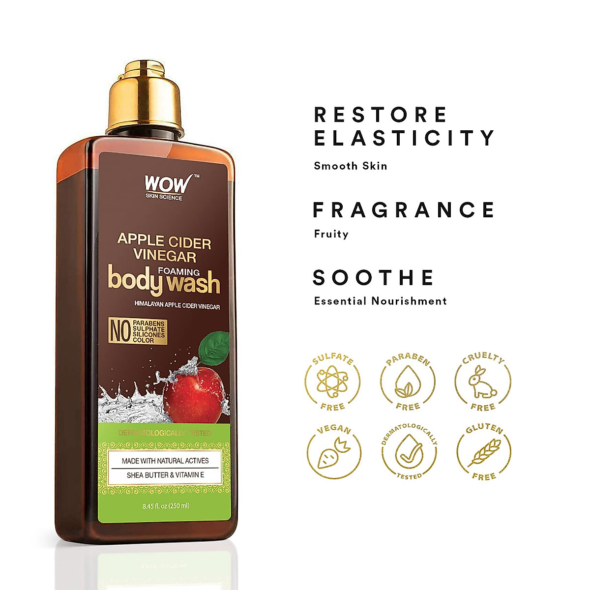 WOW Skin Science Apple Cider Vinegar Foaming Body Wash, Womens Body Wash, Mens Body Wash, Dry Skin Acne Body Wash Women Moisturizing, Shower Gel Body Wash For All Skin Types (250ml)