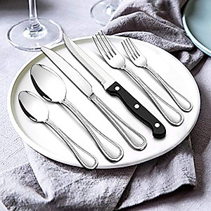 LIANYU 24-Piece Silverware Set with Steak Knives for 4, Stainless Steel Flatware Cutlery Set for Kitchen Restaurant Hotel, Fancy Eating Utensils Tableware with Beaded Edge, Dishwasher Safe