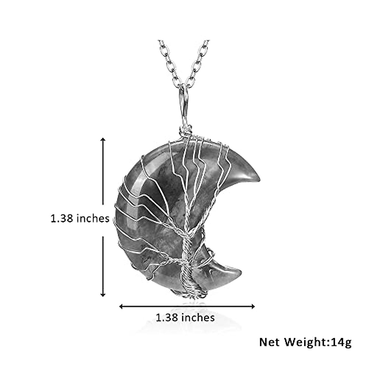 PESOENTH Amethyst Crystal Necklace Healing Crystal Moon Necklace Life Tree Wire Wrapped Natural Purple Crystal Stone Necklace Reiki Spirtual Quartz Crescent Moon Pendant for Women Men Jewelry Gift