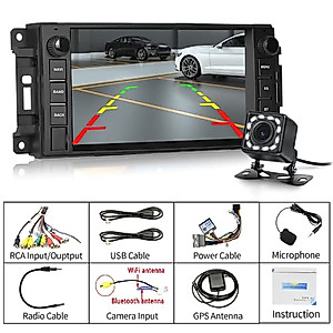 Android Car Stereo for Jeep Wrangler Stereo Chrysler Dodge with Wireless Apple Carplay Bluetooth 7 Inch Touch Screen Jeep Car Radio with WiFi GPS Navigation Mirror Link FM Radio + Backup Camera