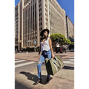 2023 Premium Oversize Canvas Tobi Tote Bag (21Wx16H x10D), Folds Flat, Slip-in Pockets, Removable Base, Anti-Theft Pocket (Tall Pines Green)