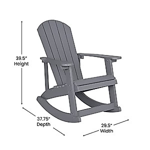 Flash Furniture Savannah Poly Resin Wood Adirondack Rocking Chair - All Weather Gray Polystyrene - Stainless Steel Hardware - Set of 2