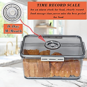 Bread Box with Lid for Kitchen Counter, 10L Airtight Loaf Bread Storage Container，Time Recording Bread Keeper for Homemade Bread, Toast, Bagel, Donut and Cookies (Grey)