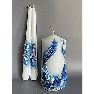 Magik Life Unity Candle Set for Wedding - Wedding Accessories for Reception and Ceremony - Candle Sets - Decorative Pillars Blue