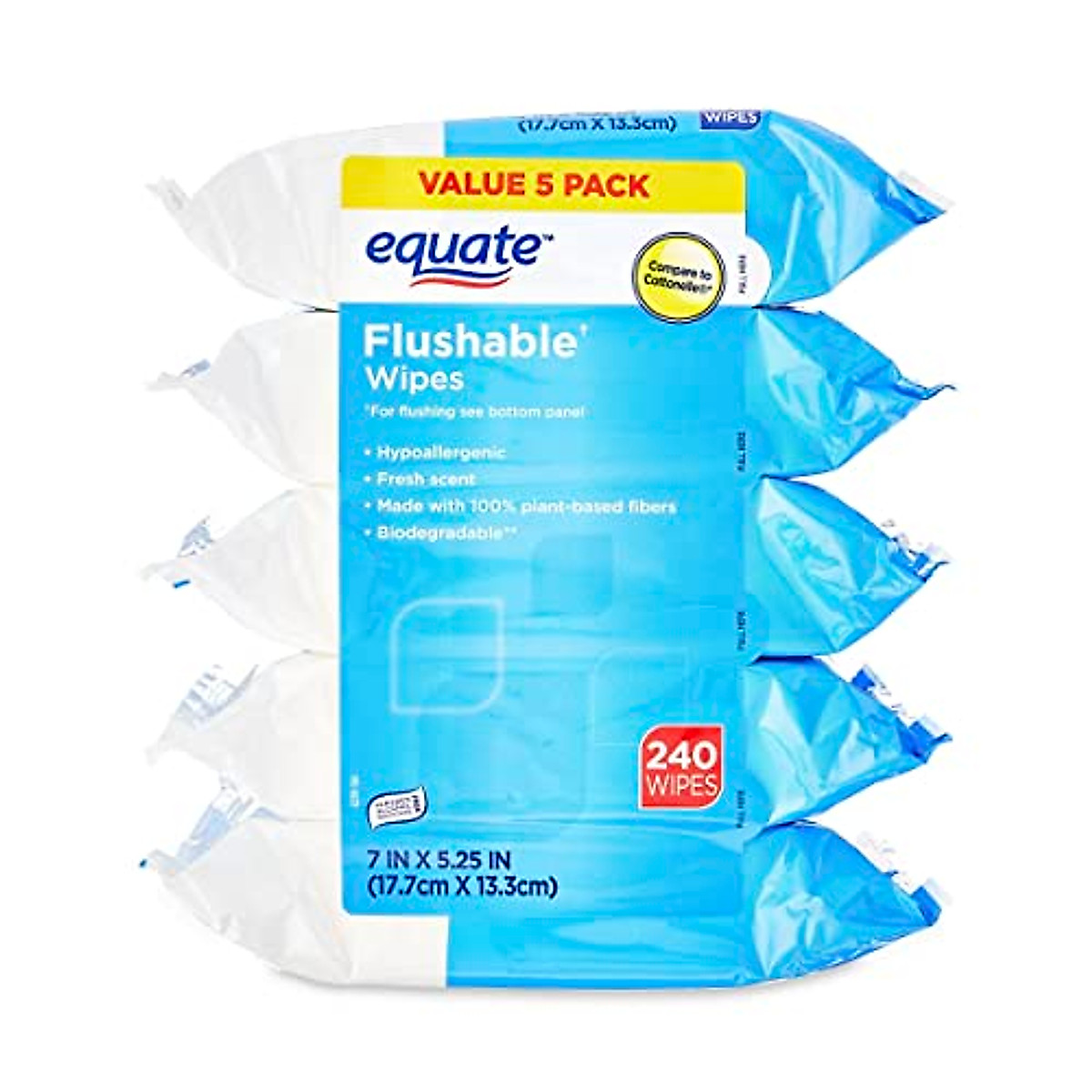 Equate Fresh Scent Flushable Wipes, 7" X 5.25", Count of 240, 5 Pack