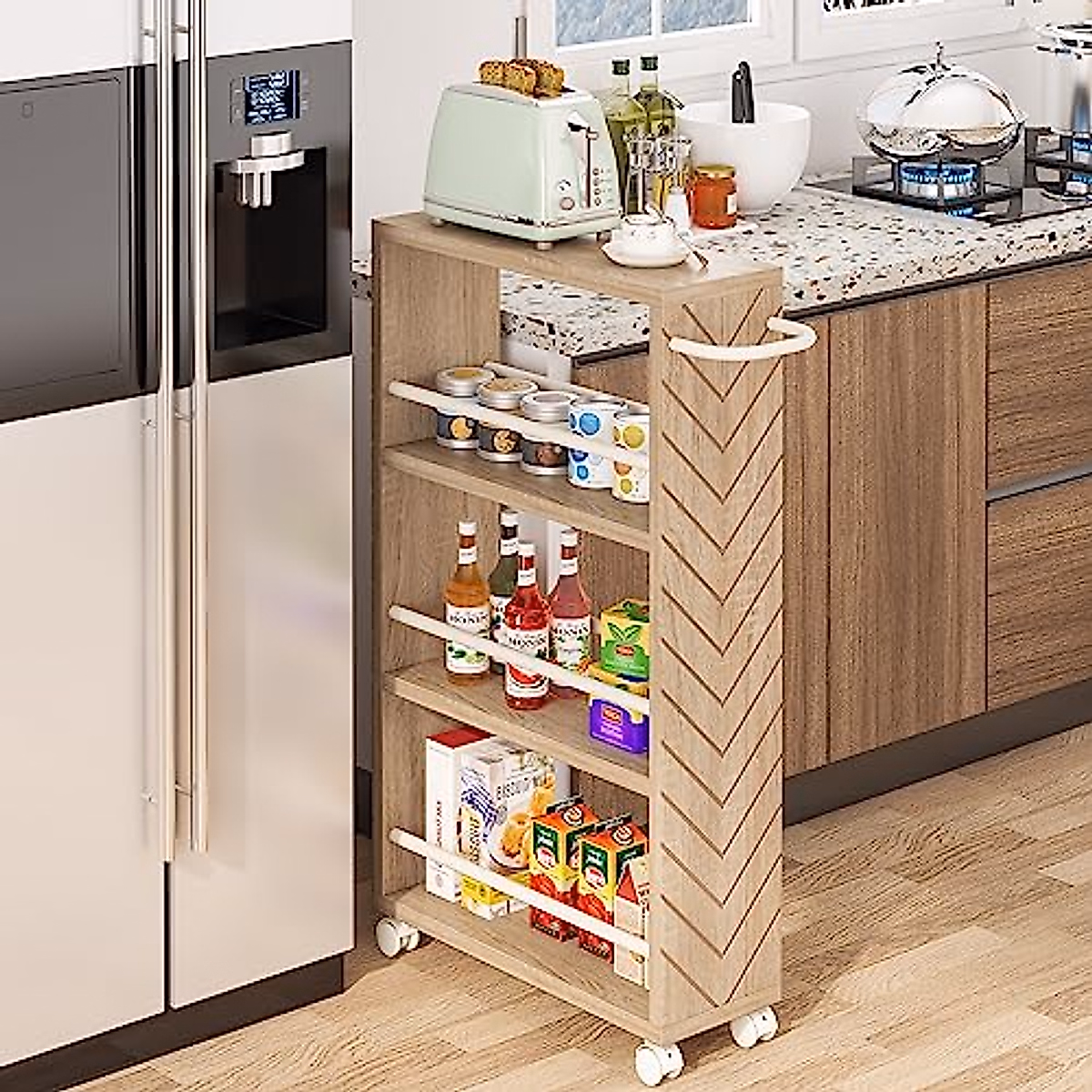 LITTLE TREE 4-Tier Slim Rolling Storage Cart with Handle, Narrow Utility Trolley carts with Wheels for Small Place