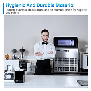 RESTISLAND Commercial Ice Maker Machine, 200 lbs/24 Hours, 48 lbs Storage Bin, Stainless Steel, Blue Light, Freestanding, Great for Home or Business, Includes Ice Scoop, Connecting Hose