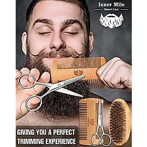 ISNER MILE Beard Growth Kit - Beard Kit with Beard Roller, Beard Growth Oil, Beard Wash, Beard Balm, Beard Brush, Comb, Shaving Scissors, Bag, eBook, Birthday Gifts for Fathers Boyfriends Dad Men Him