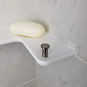 TileWare Corner Shelf for Bathroom Shower & Tub with Sponge or Loofah Hook, Bath - Floating Tile Wall Mount Shelves & Organizer Stand for Shampoo & Bathtub Accessories (Brushed Nickel - Hook)