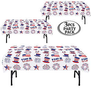 AnapoliZ 4th of July Plastic Tablecloth | 3 Pcs Pack (54” Inch Wide x 102” Inch Long) | Rectangular Independence Day Table Cover, Patriotic Party Table Decoration | American Celebration Tablecover