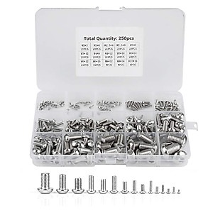 Hexagon Socket Screws, 250pcs M2/M2.5/M3/M4/M5/M6/M8/M10 Machine Screws Set 15 Types Stainless Steel Screws Assortment for Computer Hard Disk/Keyboard/Memory/Motherboard/Case