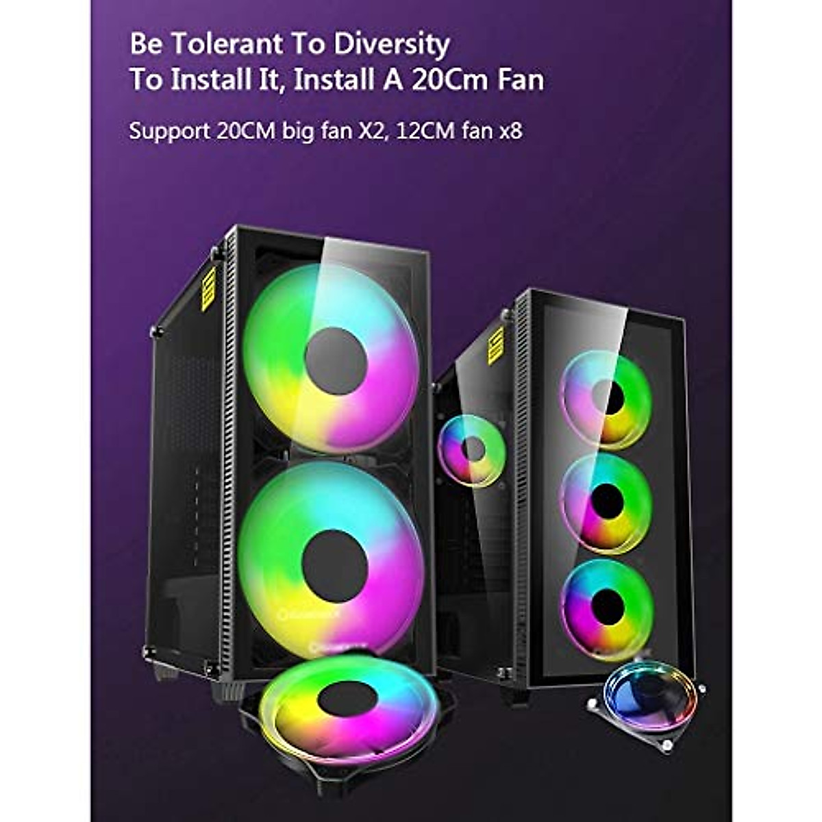 HDYD ATX Case,Mid-Tower PC Gaming Case ATX/M-ATX/ITX - Front I/O USB 3.0 Port - Tempered Glass Side Panel - 6 Fan Position - Support 200mm Fan Installation