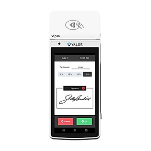 Valor PayTech VL550 POS Android Terminal | Intuitive 5.5” Touchscreen Design with PCI PTS 6.x Certified, 2600mAh Battery, Wi-Fi/4G/5G Connectivity, Dual Pricing, and Real-Time Inventory Management