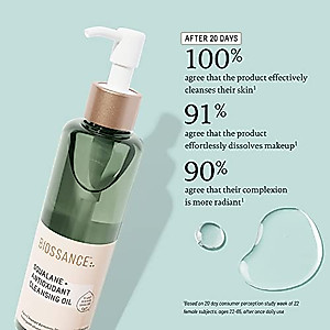 BIOSSANCE Squalane + Antioxidant Cleansing Oil. Lightweight Facial Oil Cleans Deep into Pores, Removes Makeup and Hydrates Skin. For all Skin Types (6.7 ounces)