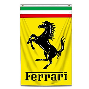 Kasflag Ferrari Flag Banner Vertical Yellow (3x5ft,Heavy Duty, Durable 150D Polyester) Brass Grommets For Outdoor Room Man Cave
