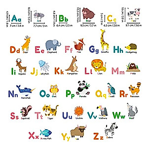 DECOWALL DS8-1614 Colourful Animal Alphabet ABC Kids Wall Stickers Wall Decals Peel and Stick Removable Wall Stickers for Kids Nursery Bedroom Living Room décor