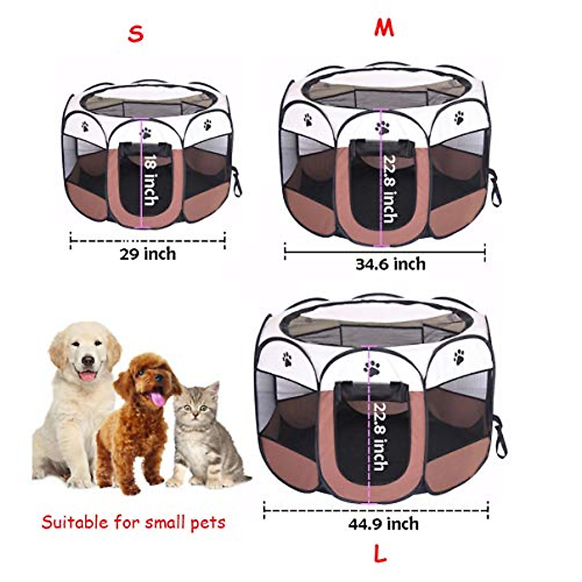 BODISEINT Portable Pet Playpen, Dog Playpen Foldable Pet Exercise Pen Tents Dog Kennel House Playground for Puppy Dog Yorkie Cat Bunny Indoor Outdoor Travel Camping Use (Small, Coffee - Beige)