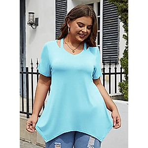 Bulotus Plus Size Tops for Women Casual Summer, V Neck Tops for Women Casual Summer Tunic Tops for Leggings for Women, Light Blue, XXX-Large