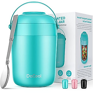 DaCool Insulated Lunch Container Kids Food Thermos 16 oz with Handle Leakproof Vacuum Stainless Steel Keep Food Warm Container to Keep Lunch Hot Food Jar Bento for Girls Boys School Picnic Cyan-Blue