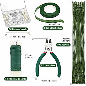 PAXCOO Floral Arrangement Kit with Green Tape and Wire, Boutonniere Flower pin, Wire Cutter for Wreath Making Supplies
