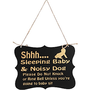 WINOMO Shhh Sleeping Baby Door Sign Do Not Disturb Sign Baby Room Hanging Wooden Decorative (Black)