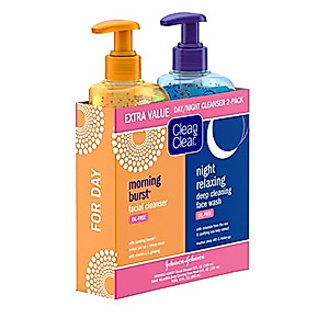 Clean & Clear 2-Pack Day and Night Face Cleanser Citrus Morning Burst Facial Cleanser with Vitamin C and Cucumber, Relaxing Night Facial Cleanser with Sea Minerals, Oil Free & Hypoallergenic Face Wash