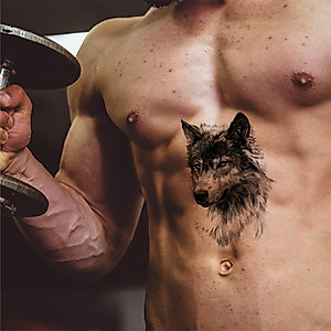 Realistic Wolf Tattoo Temporary For Adult Men, Large Half Sleeve Black Forest Wolf Fake Tattoo Tribal Adult Teen Women, Animal Owl Scorpion Big Temp Tatoo Sticker Arm Chest Body Art Makeup, 8-Sheet