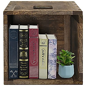 SOLLASI Wood Decorative Storage Cube Boxes with Handles, Rustic Brown Large Storage Baskets For Shelves, Stackable Cube Containers Organizing Bins for Toy, Clothes, Books, Office, 11” x 11” x 11”