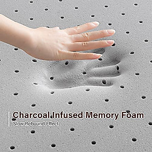 UniPon Memory Foam Mattress Topper Queen, 4 Inch Medium Firm Charcoal Foam Mattress Topper with Ice Silk Ingredient Cover, Medium Firm Bed Topper & Cooling, CertiPUR-US Certified