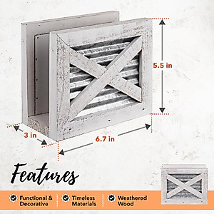 Autumn Alley Farmhouse Napkin Holder - Wooden Napkin Holder - Classic Barn Door Motif with Galvanized Metal - Rustic Napkin Holder for Farmhouse Décor - Shabby White Country Napkin Holder