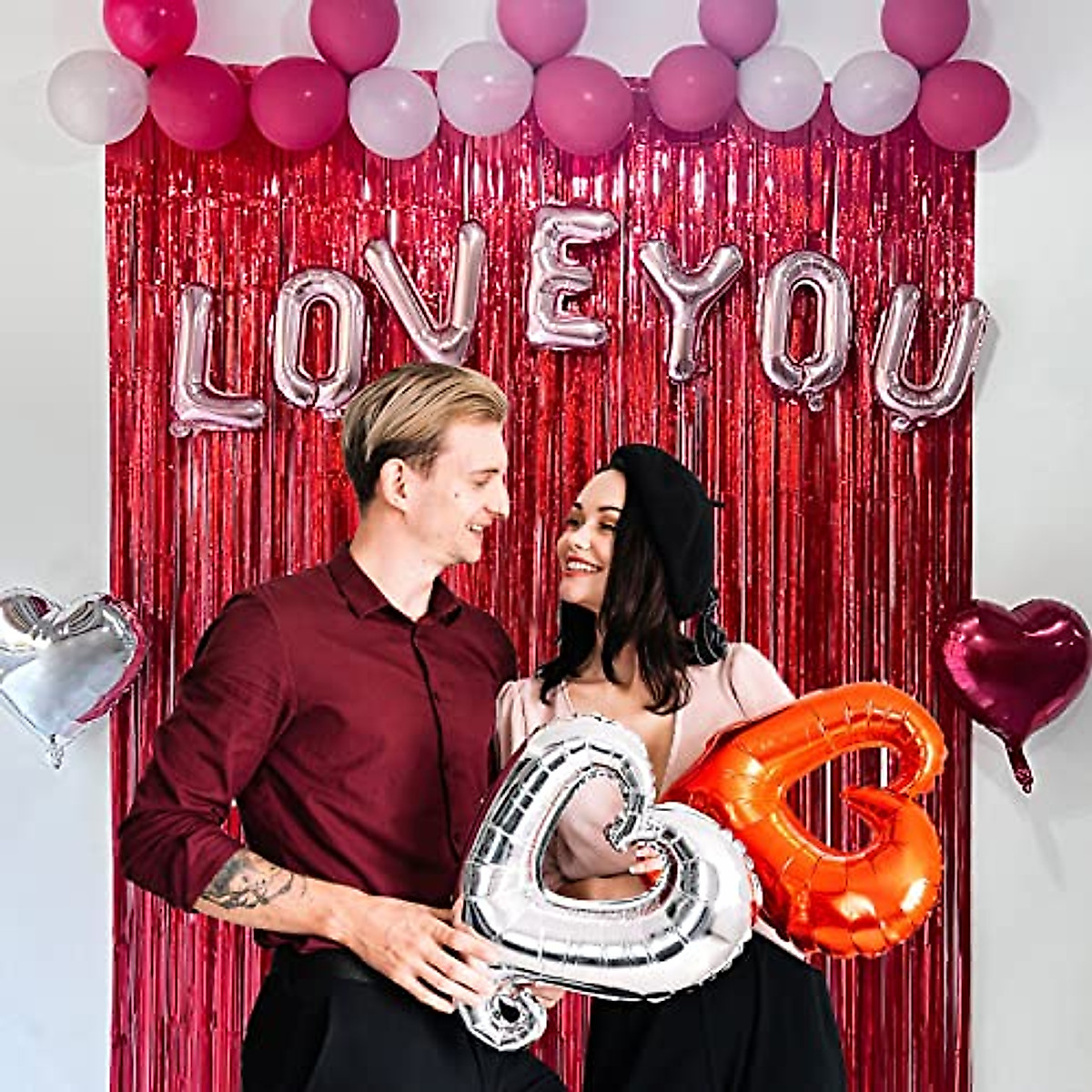 Foil Fringe Curtains Party Decorations - Melsan 3 Pack 3.2 x 8.2 ft Tinsel Curtain Party Photo Backdrop for Birthday Party Baby Shower or Graduation Decorations Red