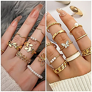 IFKM Gold Plated Jewelry Set with 5 PCS Necklace, 14 PCS Bracelet, 20 Pairs Earring, 20 PCS Knuckle Rings for Women Girls Valentine Anniversary Birthday Friendship Gift