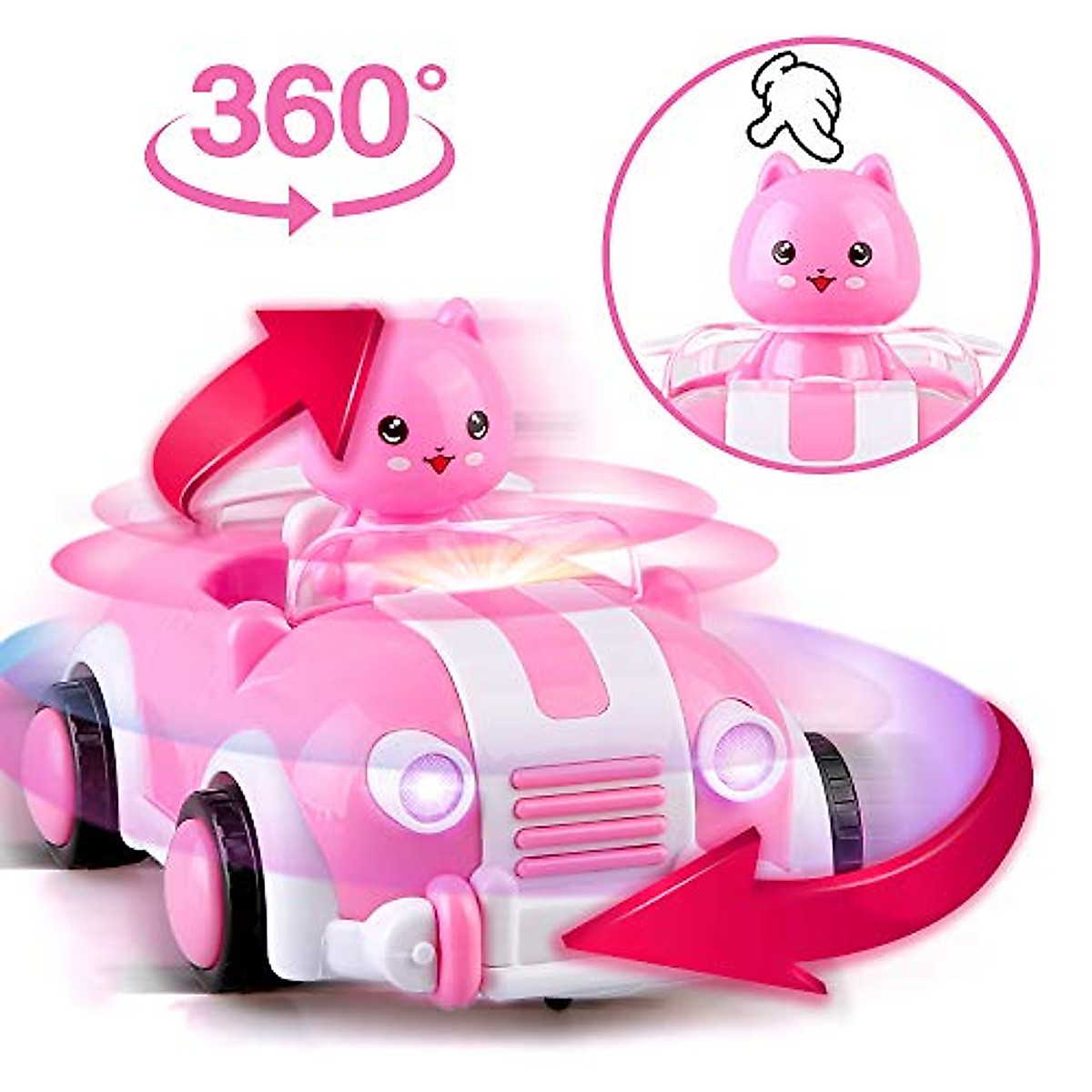 Pink Cartoon Remote Control Race Car with Music, Lights, and Animal Gift - Ideal Electric Toy for Toddlers, Kids, Boys, and Girls