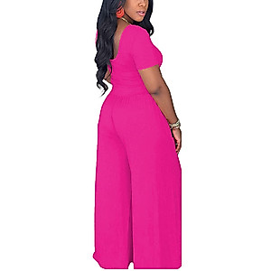 BFFBABY 2 Piece Outfits for Women Striped Sexy Backless Short Sleeve Crop Top High Waist Wide Leg Long Pant Sets Tracksuit Sport Set