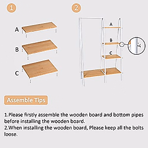 YOUDENOVA Clothes Rack with Shelves, Clothing Rack for Hanging Clothing, Heavy Duty Closet Rack with 4-Tier Wood Shelves, White Garment Rack