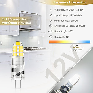 DiCUNO G4 LED Bulb 12V, JC Bi-Pin Base Light Bulbs 2W, Daylight White 6000K, 20W T3 Halogen Replacement Bulb for Landscape Light, Under Cabinet Light, Chandelier, Non-dimmable, Pack of 10