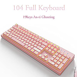 KECOP Baby Pink USB Wire Keyboard with Rainbow LED Backlight Full 104 keys Water-Resistant Mechanical Feeling Game Keyboard for Desktop, Computer, PC (Baby Pink)