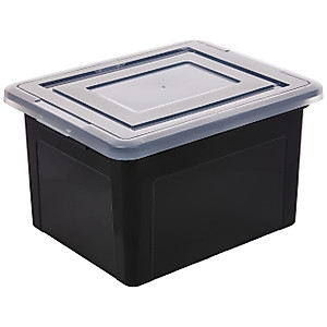IRIS USA Letter & Legal Size Plastic Storage Bin Tote Organizing File Box with Durable and Secure Latching Lid, Stackable and Nestable, 4 Pack, Black