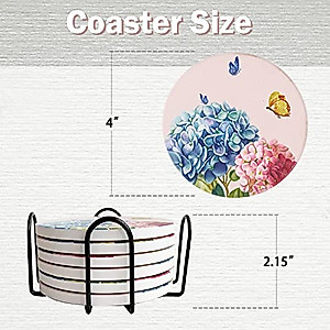 Newsparkle Hydrangeas Coasters,Flower Coasters,Floral Coasters Absorbent, Set of 6 Ceramic Cock Coasters,4 Inch