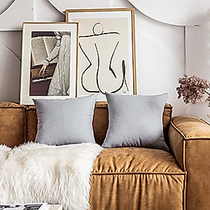 Home Brilliant Gray Pillow Covers Decorative Throw Pillows for Couch Cotton Linen Throw Pillow Cases for Sofa Nursery Living Room, 18x18 inches, Set of 2, Light Grey